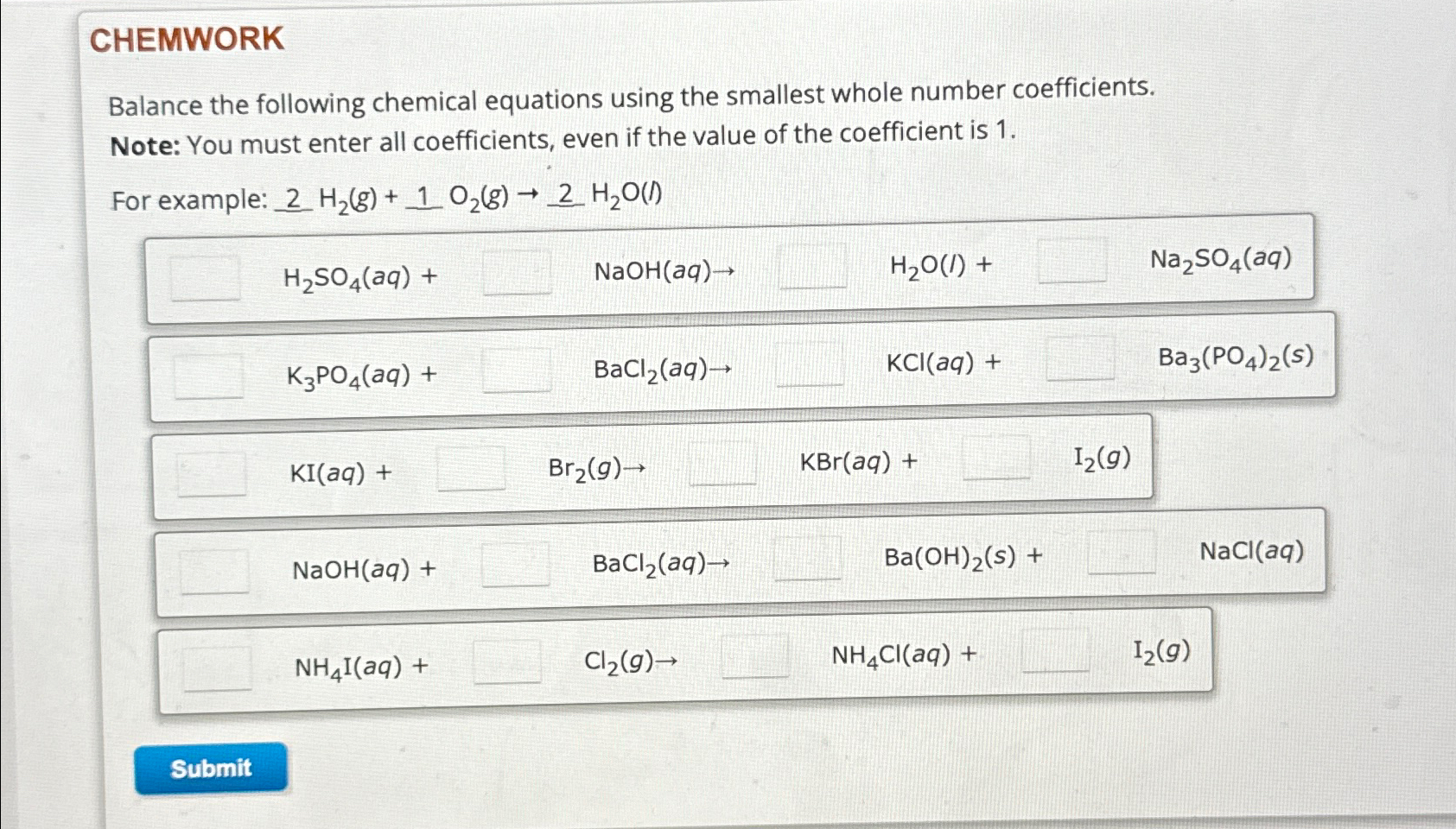 Solved CHEMWORKBalance the following chemical equations | Chegg.com