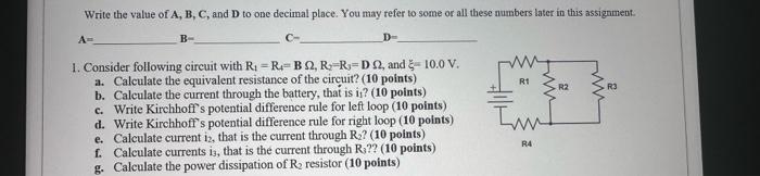 Solved Write the value of A,B,C, and D to one decimal place. | Chegg.com