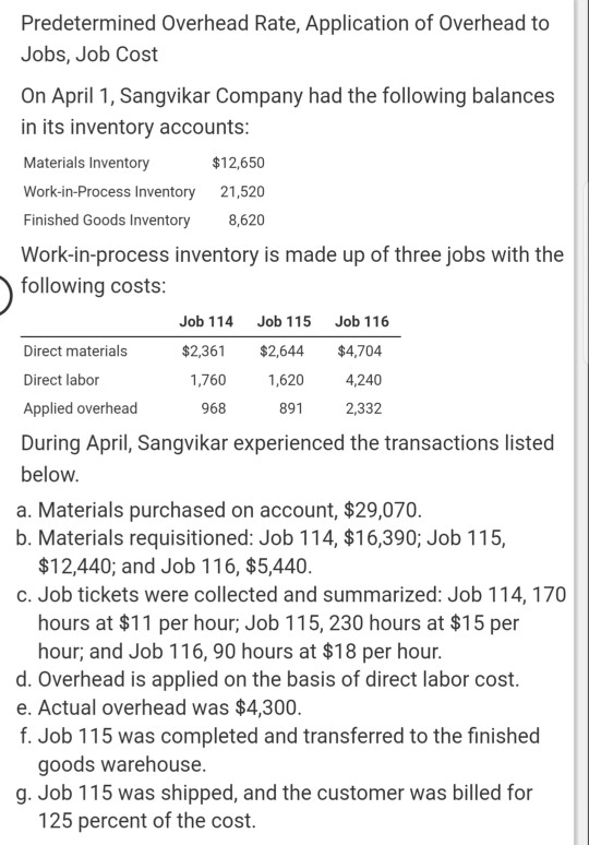 Solved Predetermined Overhead Rate, Application of Overhead | Chegg.com