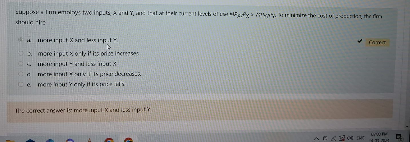 Solved Suppose a firm employs two inputs, x ﻿and Y, ﻿and | Chegg.com