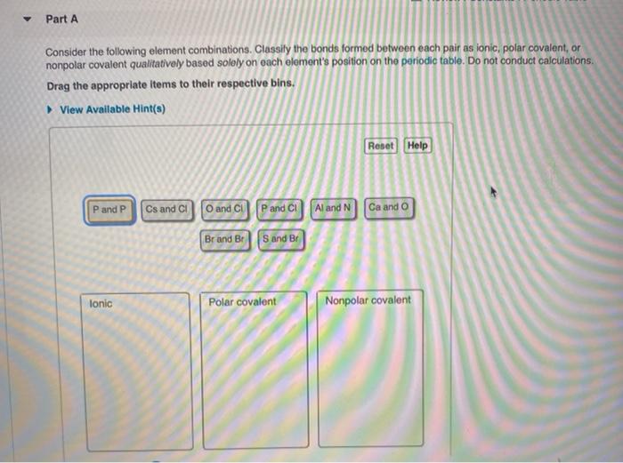 Solved Part A Consider the following element combinations. | Chegg.com