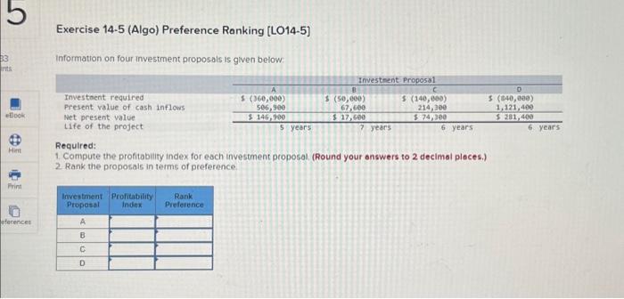 Solved Exercise 14-5 (Algo) Preference Ranking [LO14-5] | Chegg.com