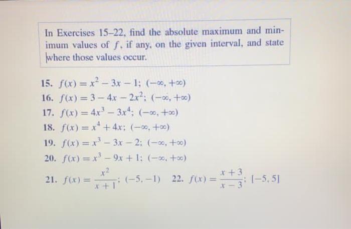 Solved In Exercises 15-22, find the absolute maximum and | Chegg.com