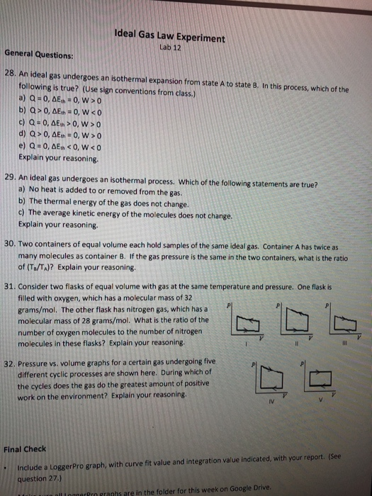 Solved Ideal Gas Law Experiment General Questions: 28. An | Chegg.com