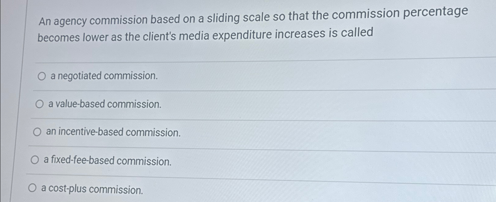 Solved An agency commission based on a sliding scale so that | Chegg.com