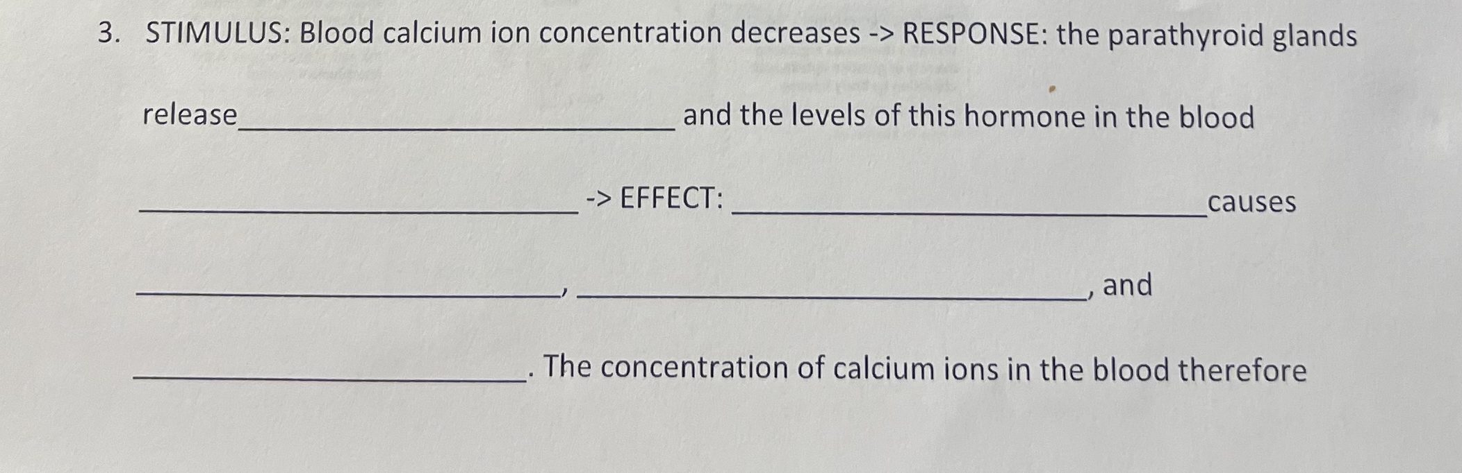 Solved STIMULUS: Blood calcium ion concentration decreases → | Chegg.com