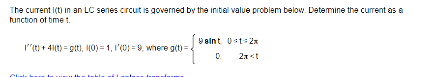 Solved The current l(t) ﻿in an LC ﻿series circuit is | Chegg.com
