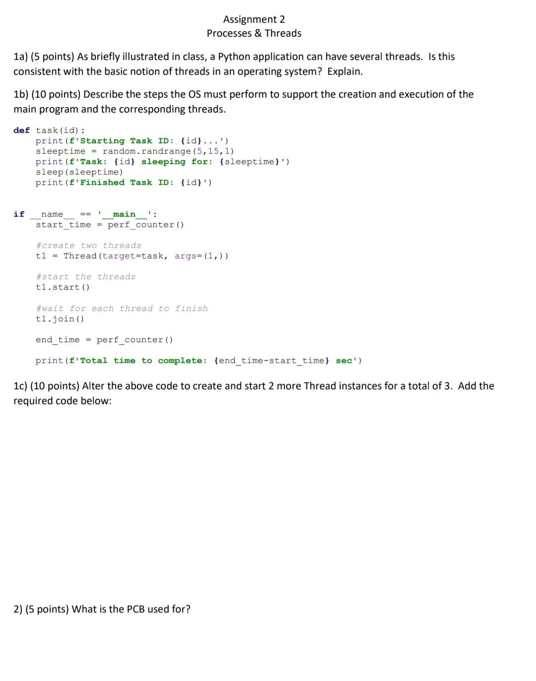 Solved Assignment 2 Processes & Threads 1a) (5 points) As | Chegg.com
