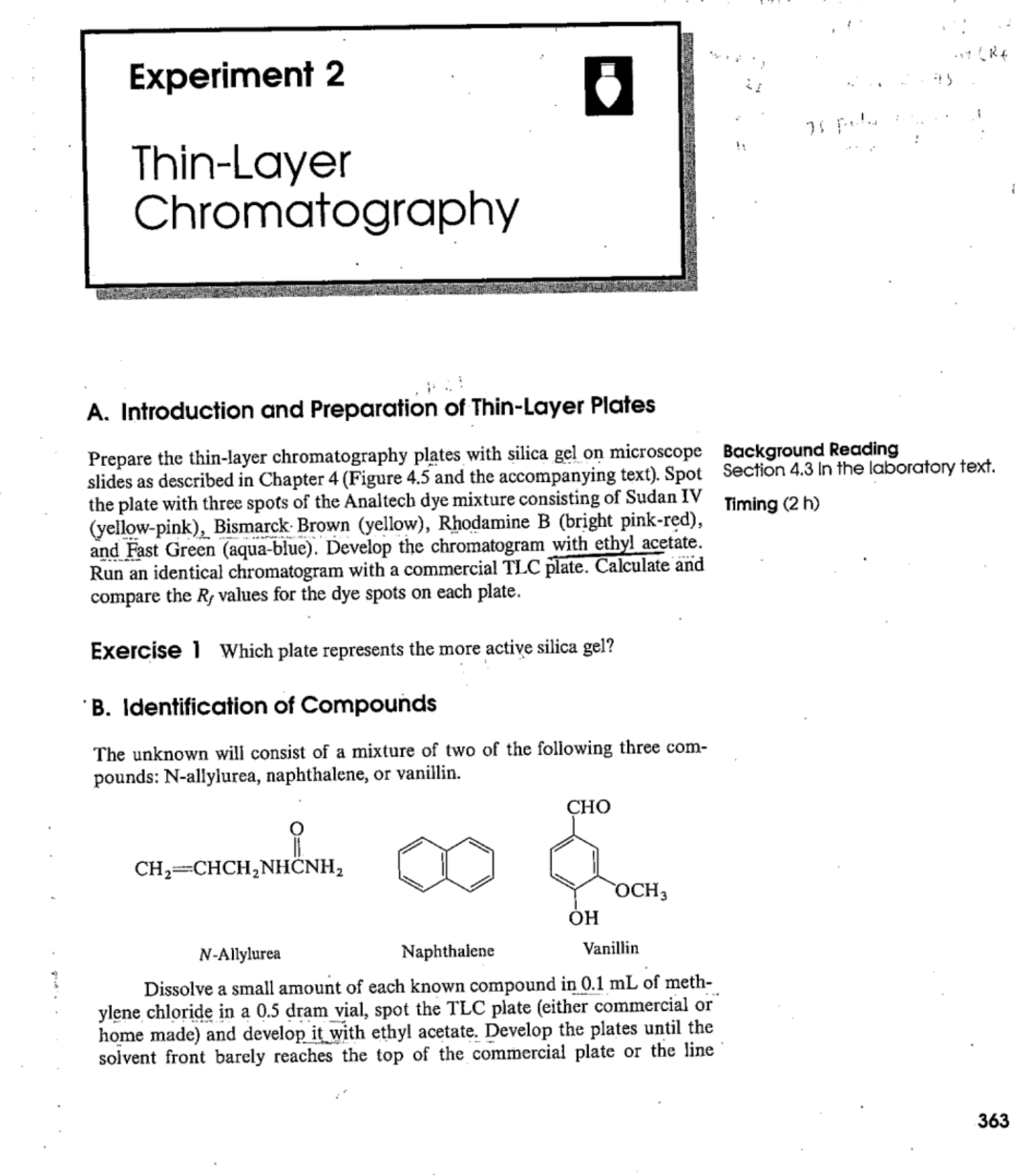Solved Experiment 2 5 Thin-Layer Chromatography 1 A. | Chegg.com