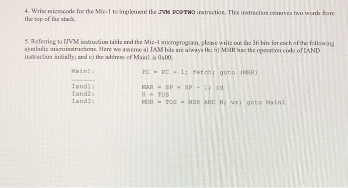 4. Write microcode for the Mic-1 to implement the JVM | Chegg.com