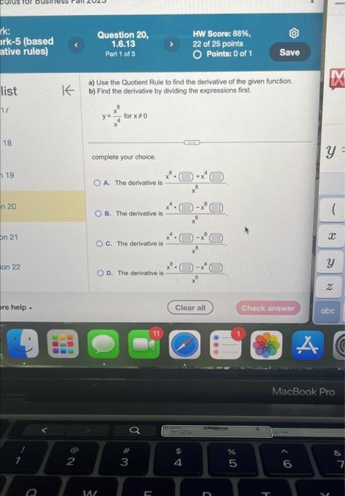 Solved a) Use the Quotient Rule to find the derivative of | Chegg.com