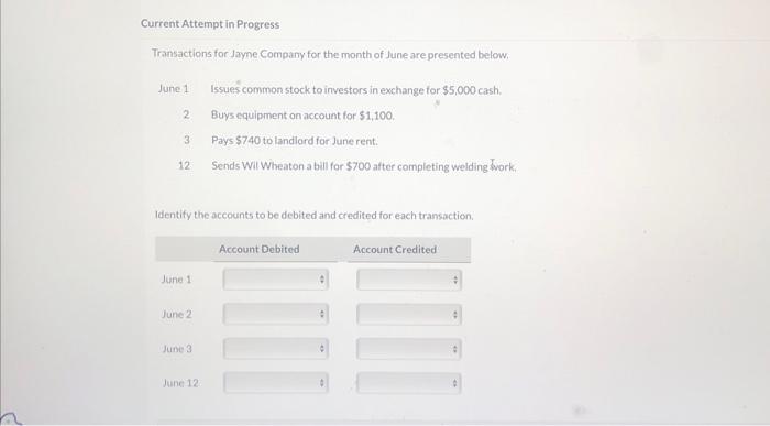 Solved Current Attempt in Progress Transactions for Jayne | Chegg.com