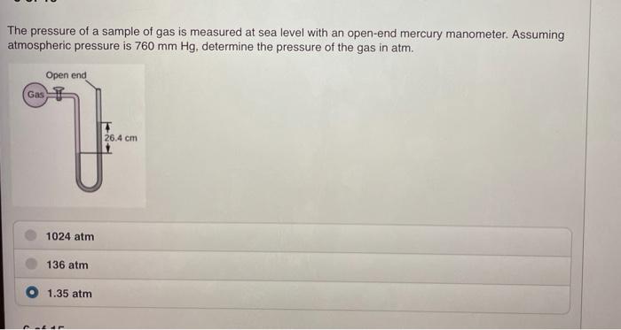 Solved The pressure of a sample of gas is measured with an | Chegg.com