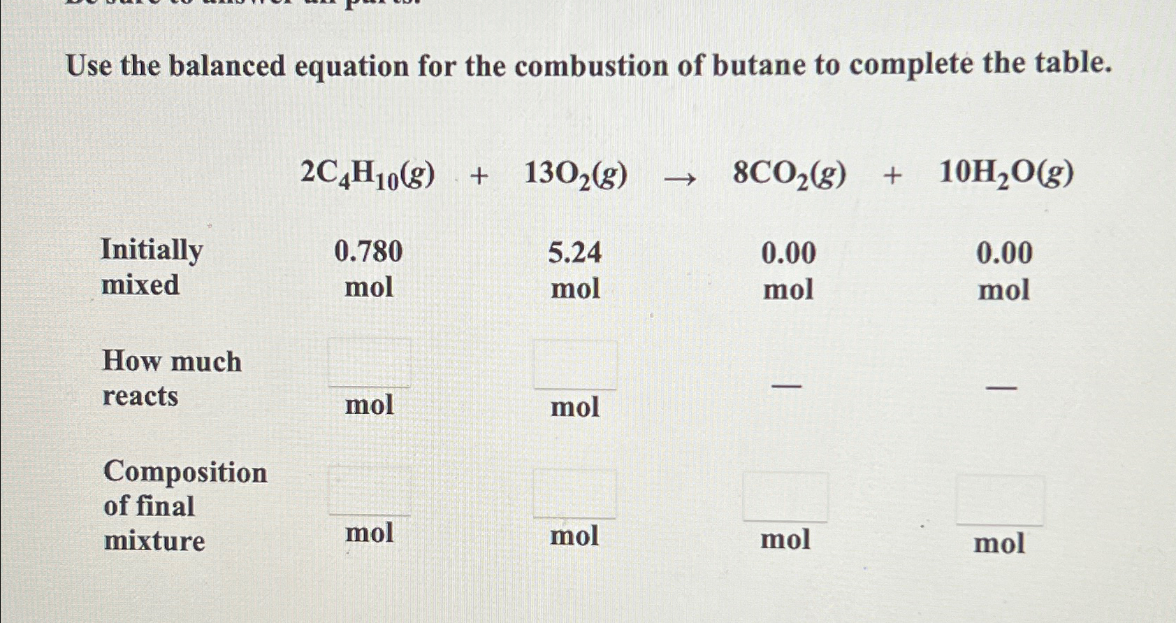 Solved Use the balanced equation for the combustion of | Chegg.com
