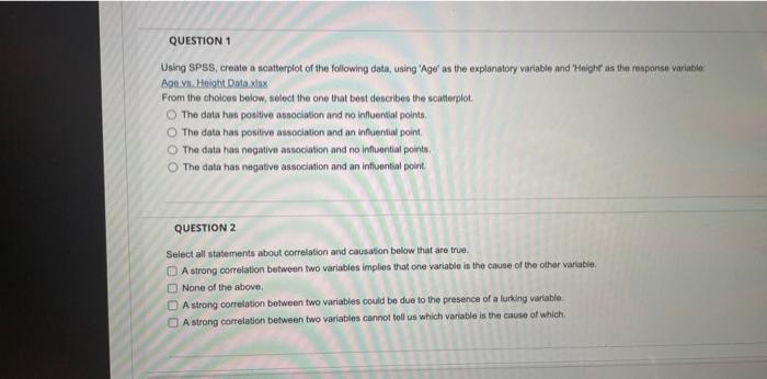 Solved Using SPSS, create a scatterplot of the following | Chegg.com