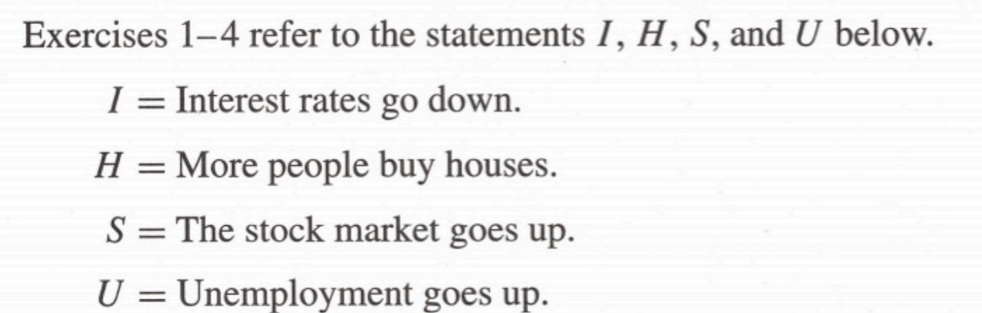 Solved Exercises 1-4 ﻿refer to the statements I,H,S, ﻿and U | Chegg.com