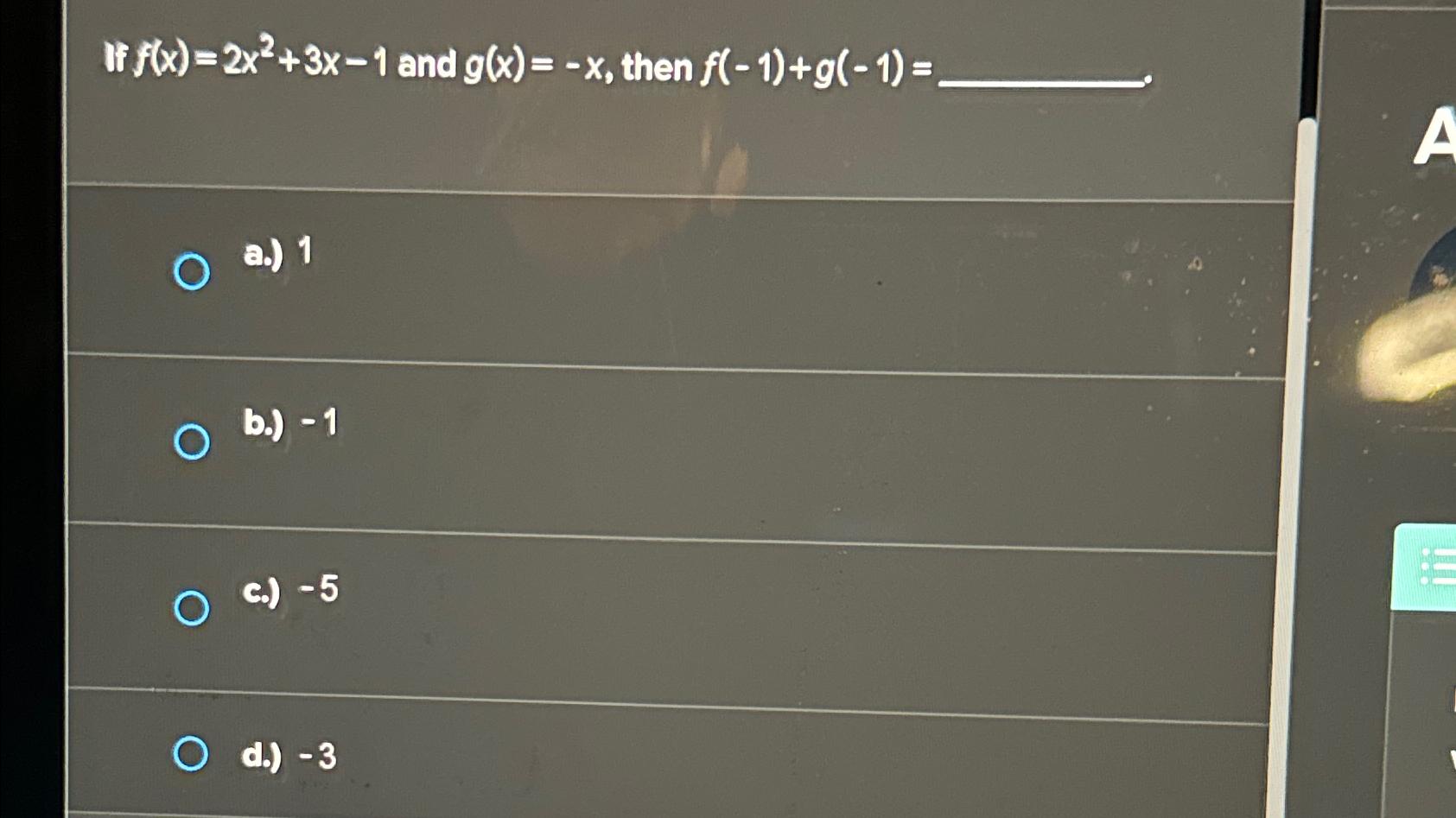 Solved If f(x)=2x2+3x-1 ﻿and g(x)=-x, ﻿then | Chegg.com