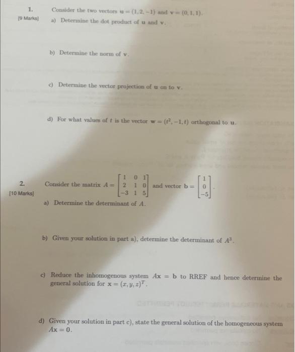 Solved 1. Consider the two vectors u=(1,2,−1) and v=(0,1,1). | Chegg.com