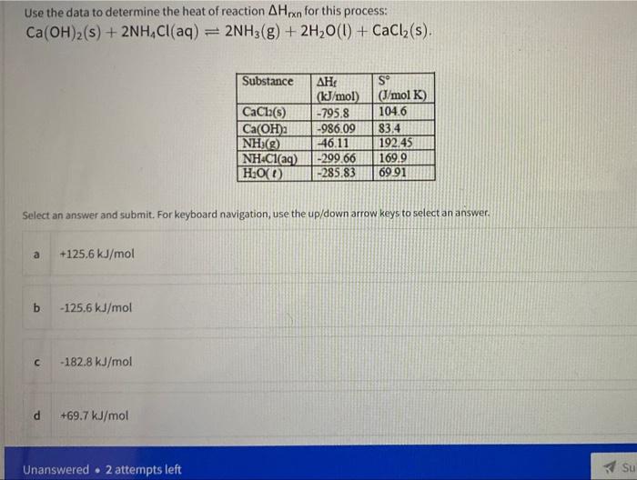 Solved Ca(OH)2( s)+2NH4Cl(aq)⇌2NH3( g)+2H2O(l)+CaCl2( s) | Chegg.com