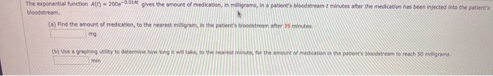 Solved The exponential function Act) - 2000.014 gives the | Chegg.com