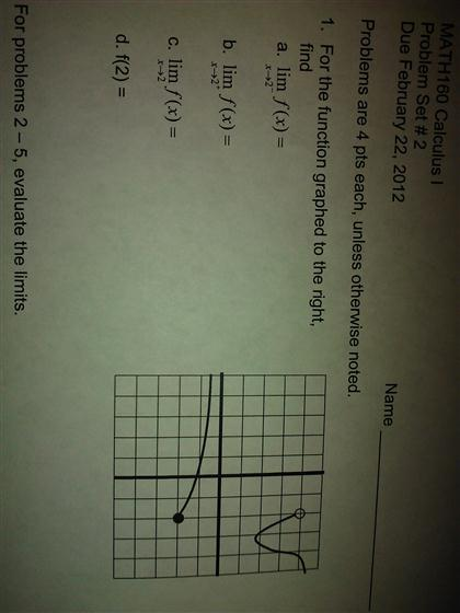Solved MATH 160 Calculus 1 Problem Set # 2 Due February 22, | Chegg.com