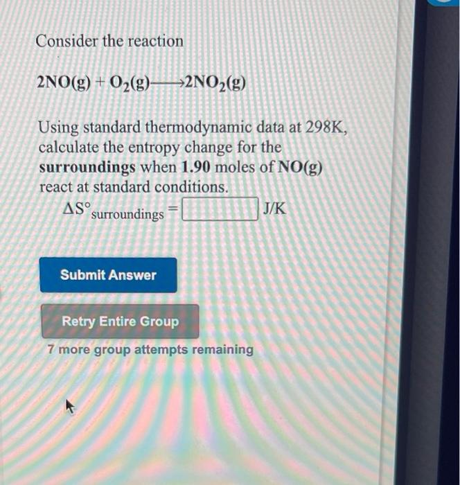 Solved Consider the reaction 2NO(g) + O2(g)—>2NO2(g) Using | Chegg.com