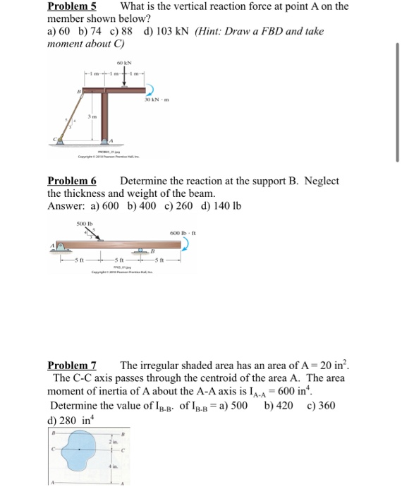 Solved Problem 5 What is the vertical reaction force at | Chegg.com