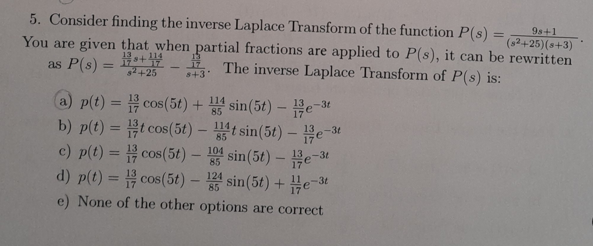 Solved Consider finding the inverse Laplace Transform of the | Chegg.com