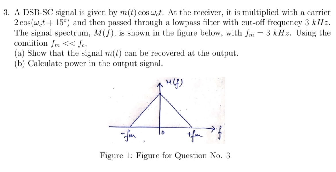 Solved by an EXPERT A DSB-SC signal is given by m(t)cosωct. ﻿At the | Chegg.com