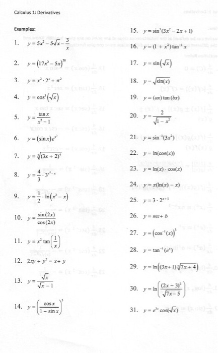 Solved Calculus 1: Derivatives Examples: 15. y = sin (3x - | Chegg.com