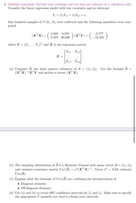 Solved 3. Multiple regression: Include your wotkings and you | Chegg.com