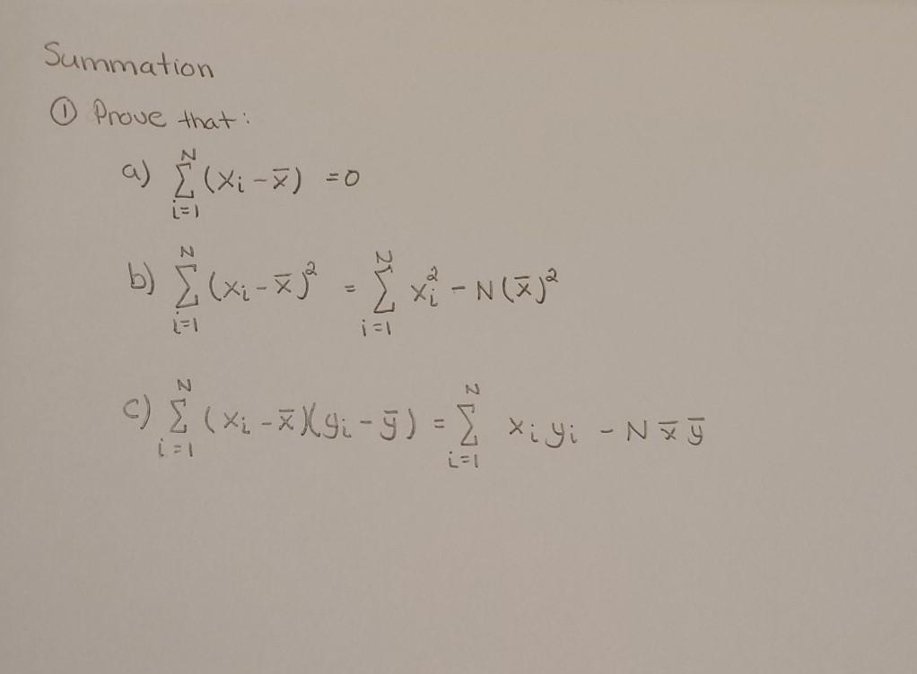 Solved Summation 0 Prove that: a) (xi-) = 0 L=) & -x b) & | Chegg.com