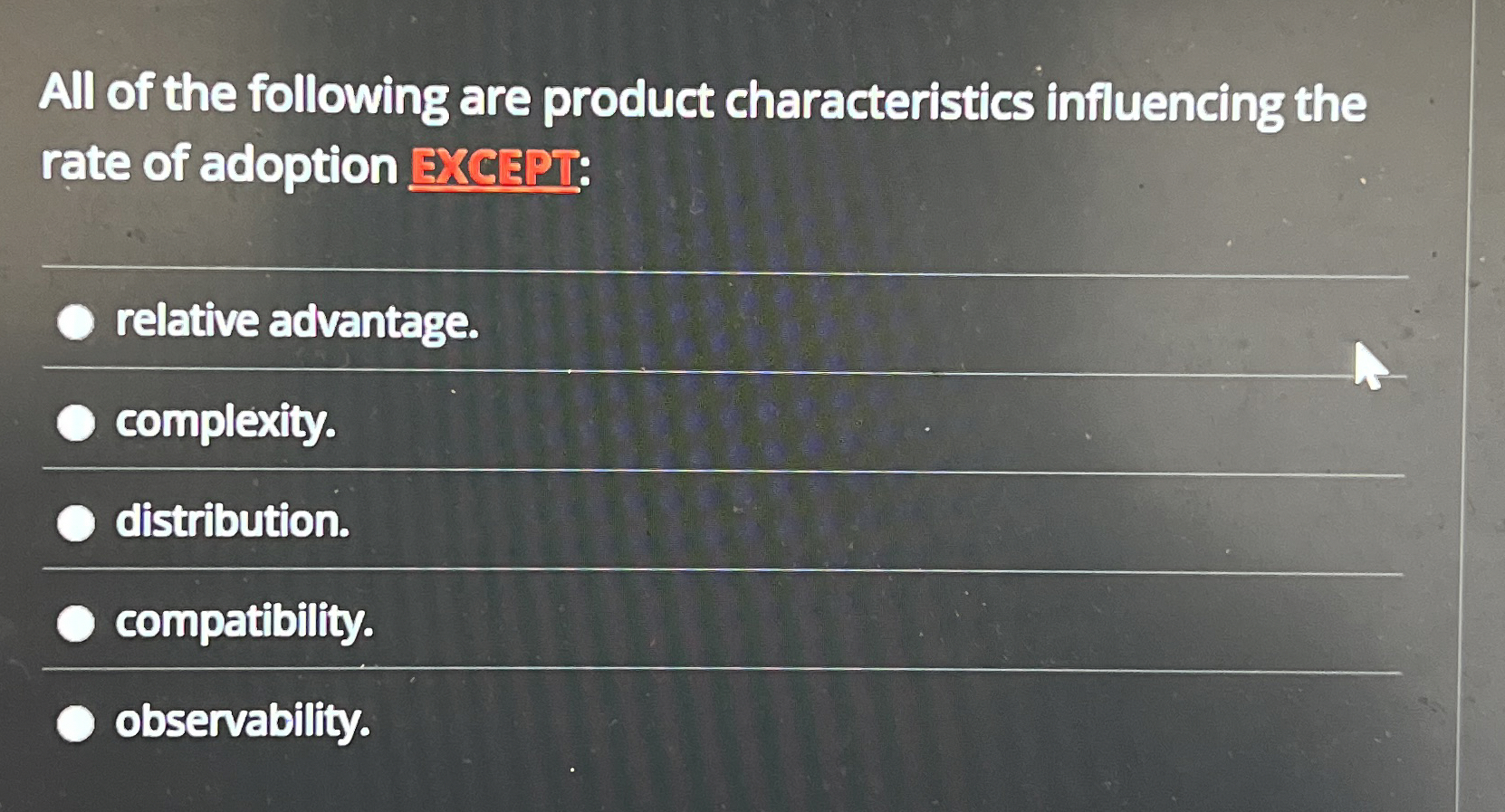 Solved All of the following are product characteristics | Chegg.com
