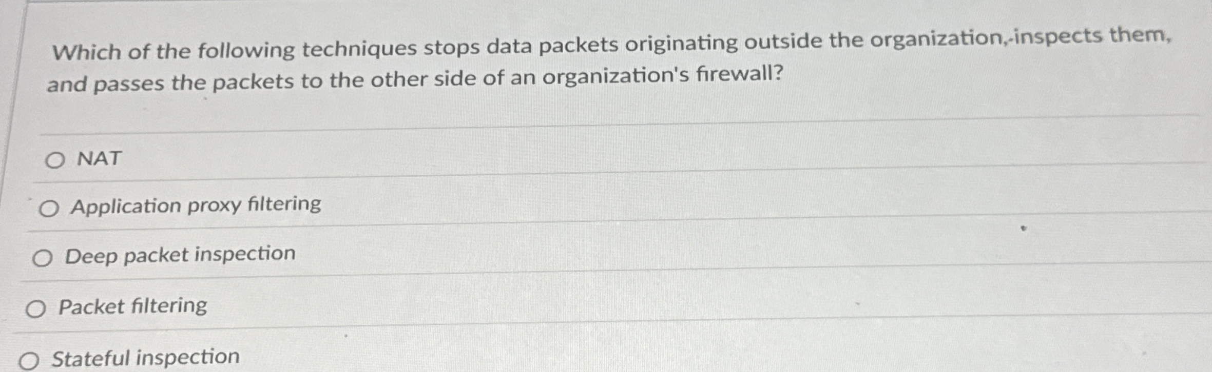 Solved Which of the following techniques stops data packets | Chegg.com