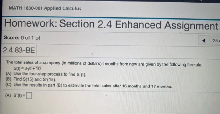Solved MATH 1830-001 Applied Calculus Homework: Section 2.4 | Chegg.com