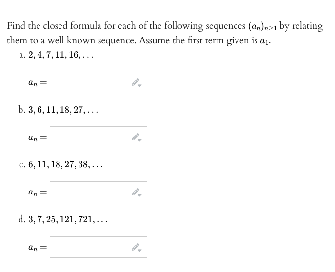 Solved Find the closed formula for each of the following | Chegg.com