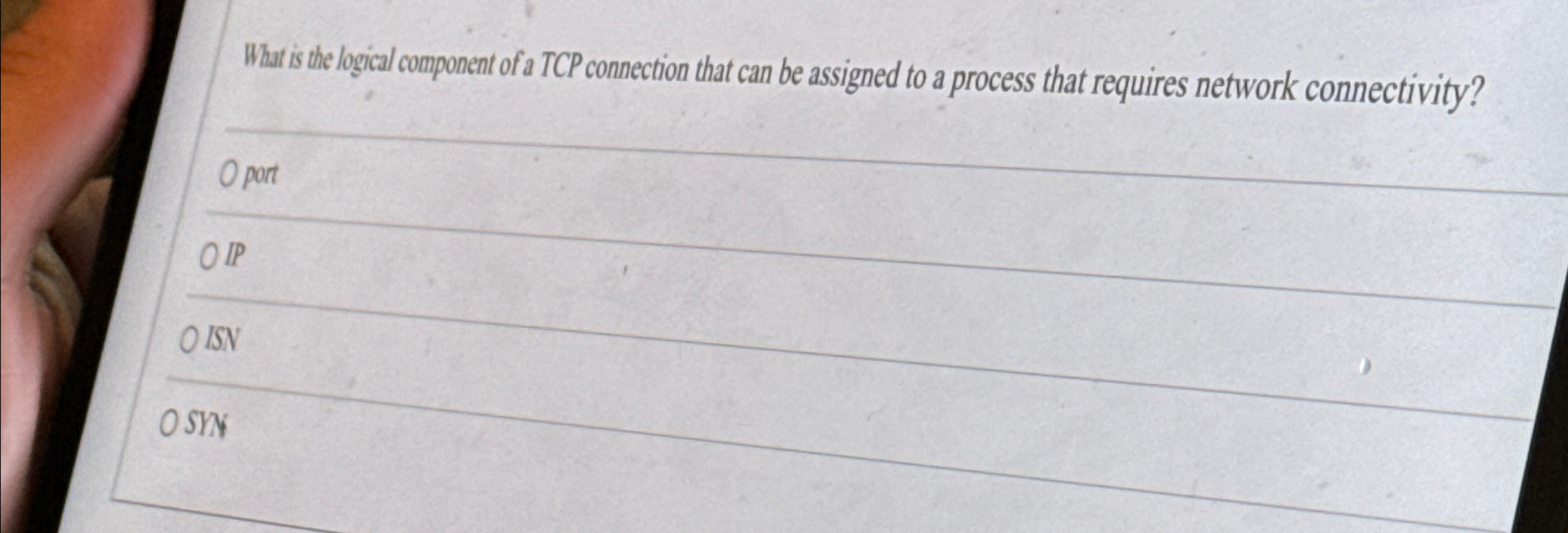 Solved What is the logical component of a TCP connection | Chegg.com