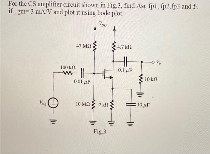 Solved For the CS amplifier circuit shown in Fig.3, find | Chegg.com