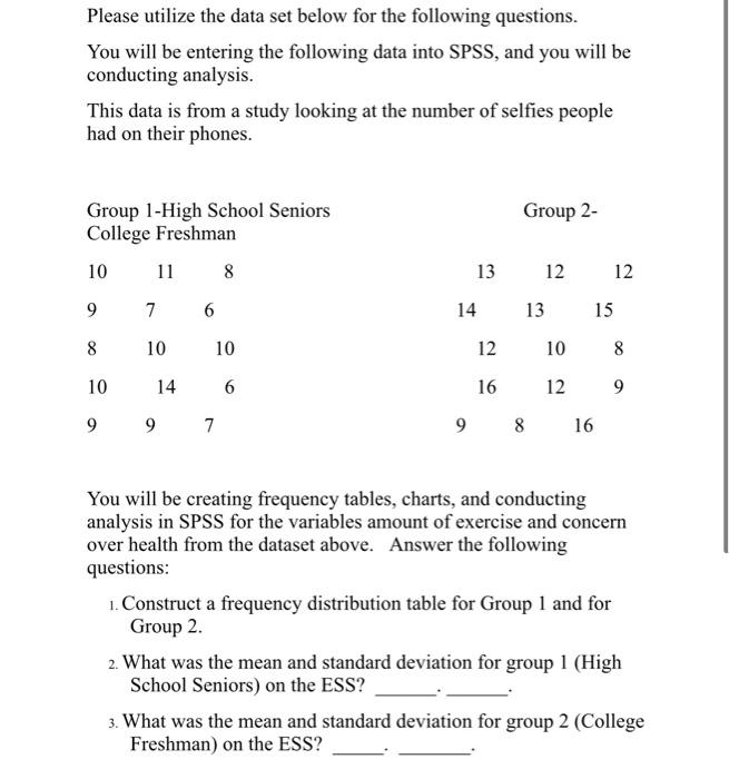 Solved Please utilize the data set below for the following | Chegg.com