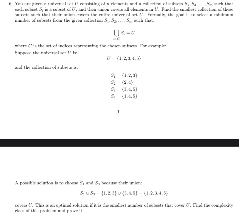 Solved You are given a universal set U ﻿consisting of n | Chegg.com