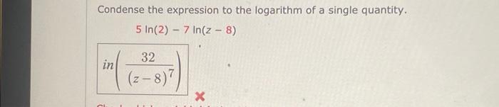 Solved Condense the expression to the logarithm of a single | Chegg.com