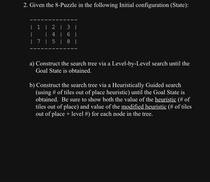Solved Given the 8-Puzzle in the following Initial | Chegg.com