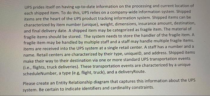 Solved UPS prides itself on having up-to-date information on | Chegg.com