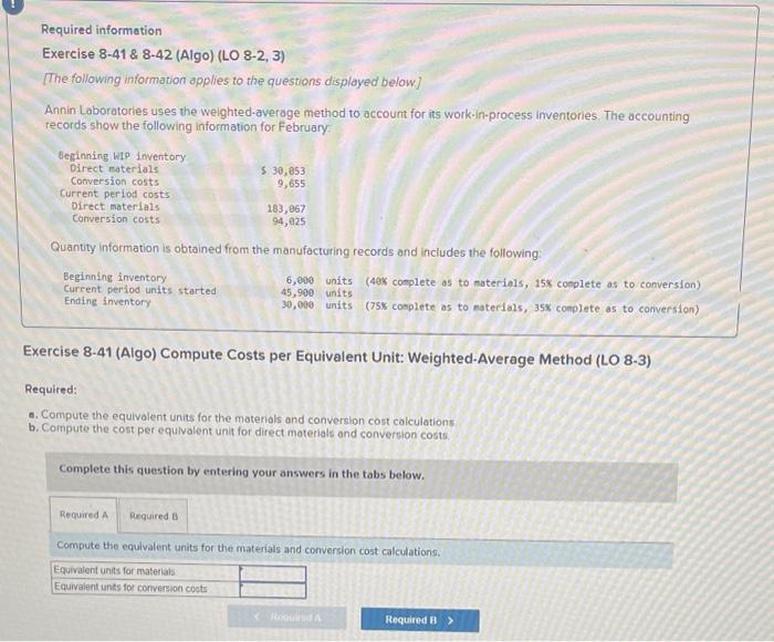 Solved Required information Exercise 8-41 \& 8-42 (Algo) (LO | Chegg.com