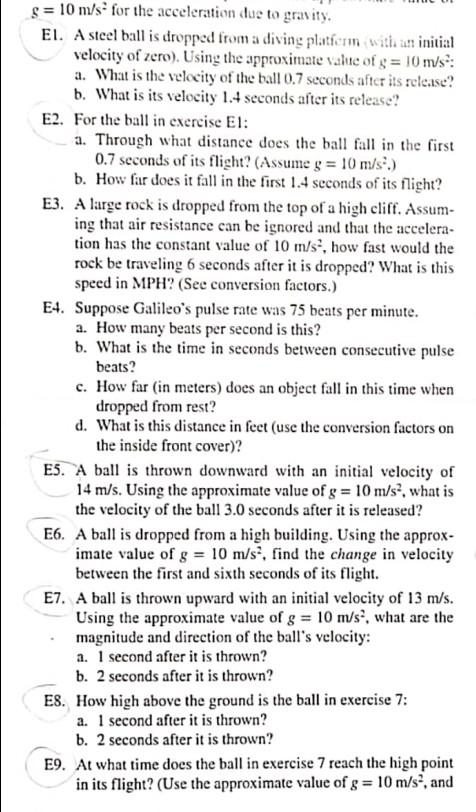 Solved s = 10 m/s. for the acceleration due to gravity. El. | Chegg.com