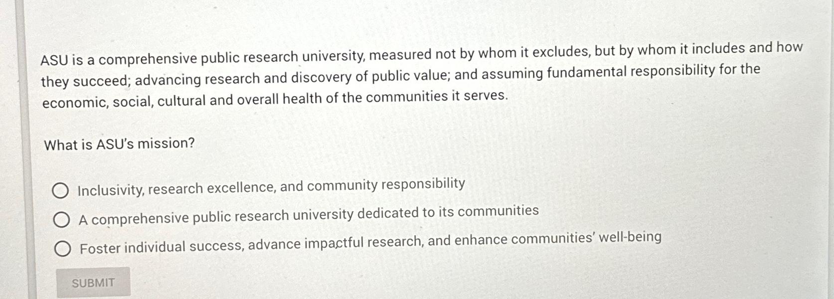 Solved ASU is a comprehensive public research university, | Chegg.com