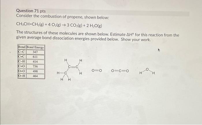 Solved Question 71 pts Consider the combustion of propene, | Chegg.com