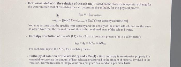 Solved - Heat associated with the solution of the salt (kJ) | Chegg.com