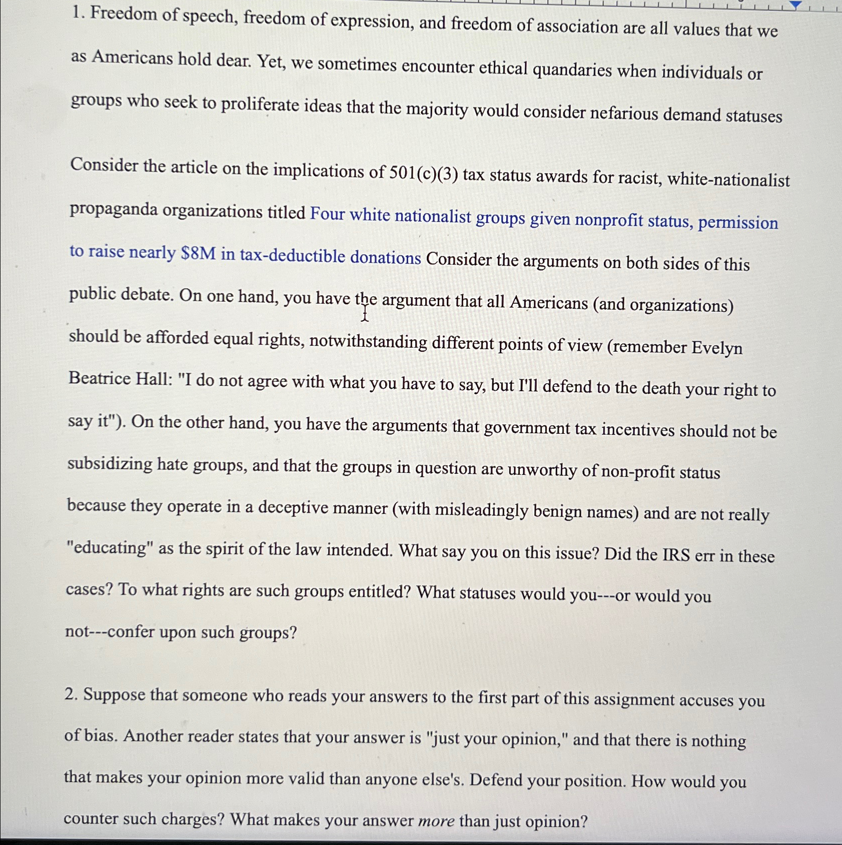 Solved Freedom of speech, freedom of expression, and freedom | Chegg.com