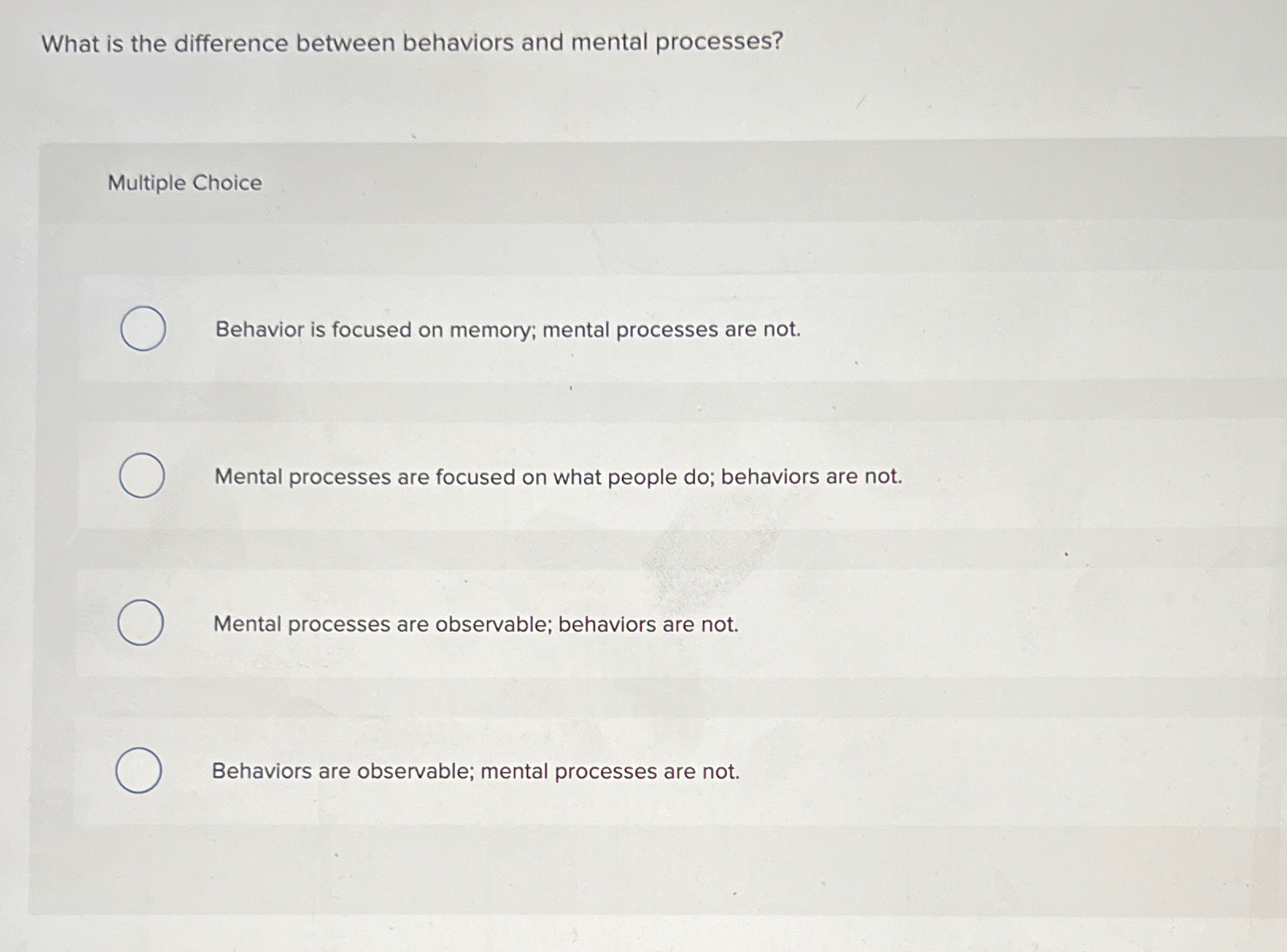 Solved What is the difference between behaviors and mental | Chegg.com